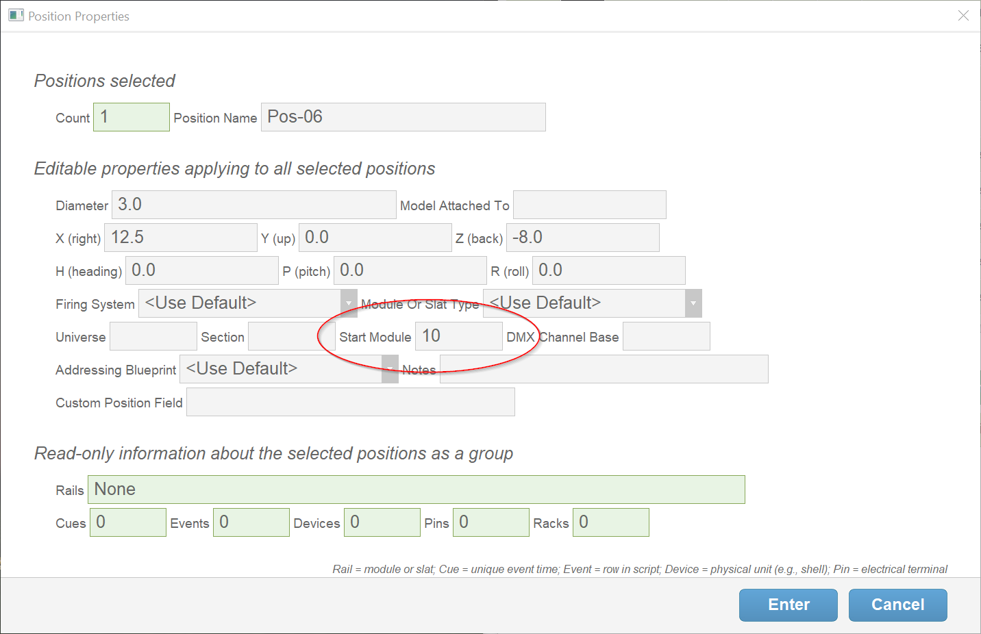 Specifying module numbers for each position - Finale 3D