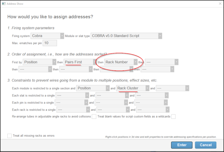 Addressing based on layout of racks (Rack Number) - Finale 3D