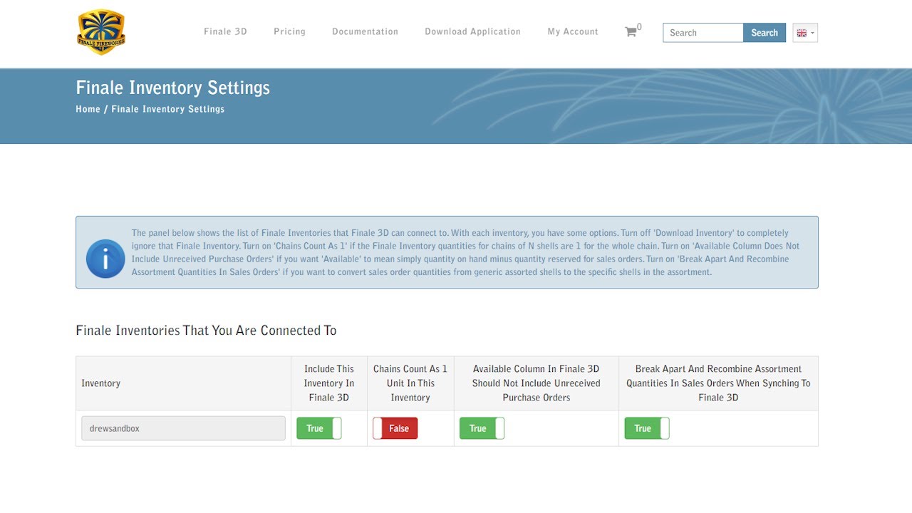 Finale Inventory Connection Settings - Finale 3D