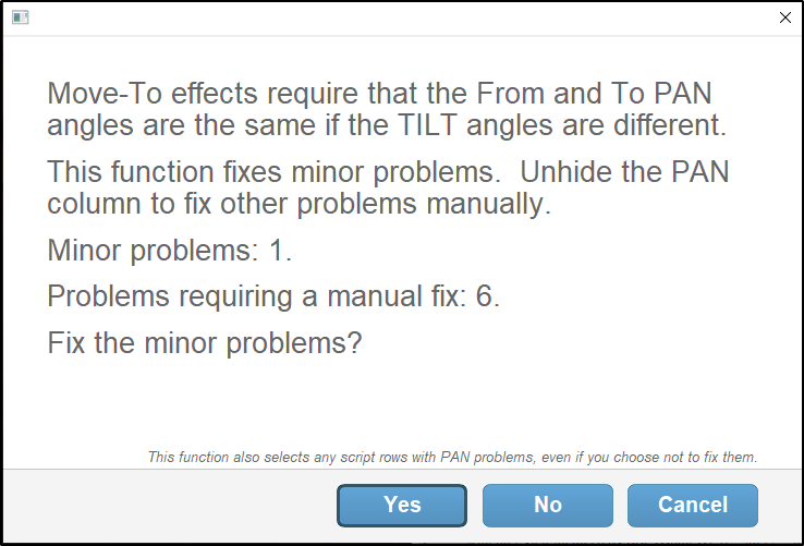 Detect and fix PAN problems with Move-To effects - Finale 3D