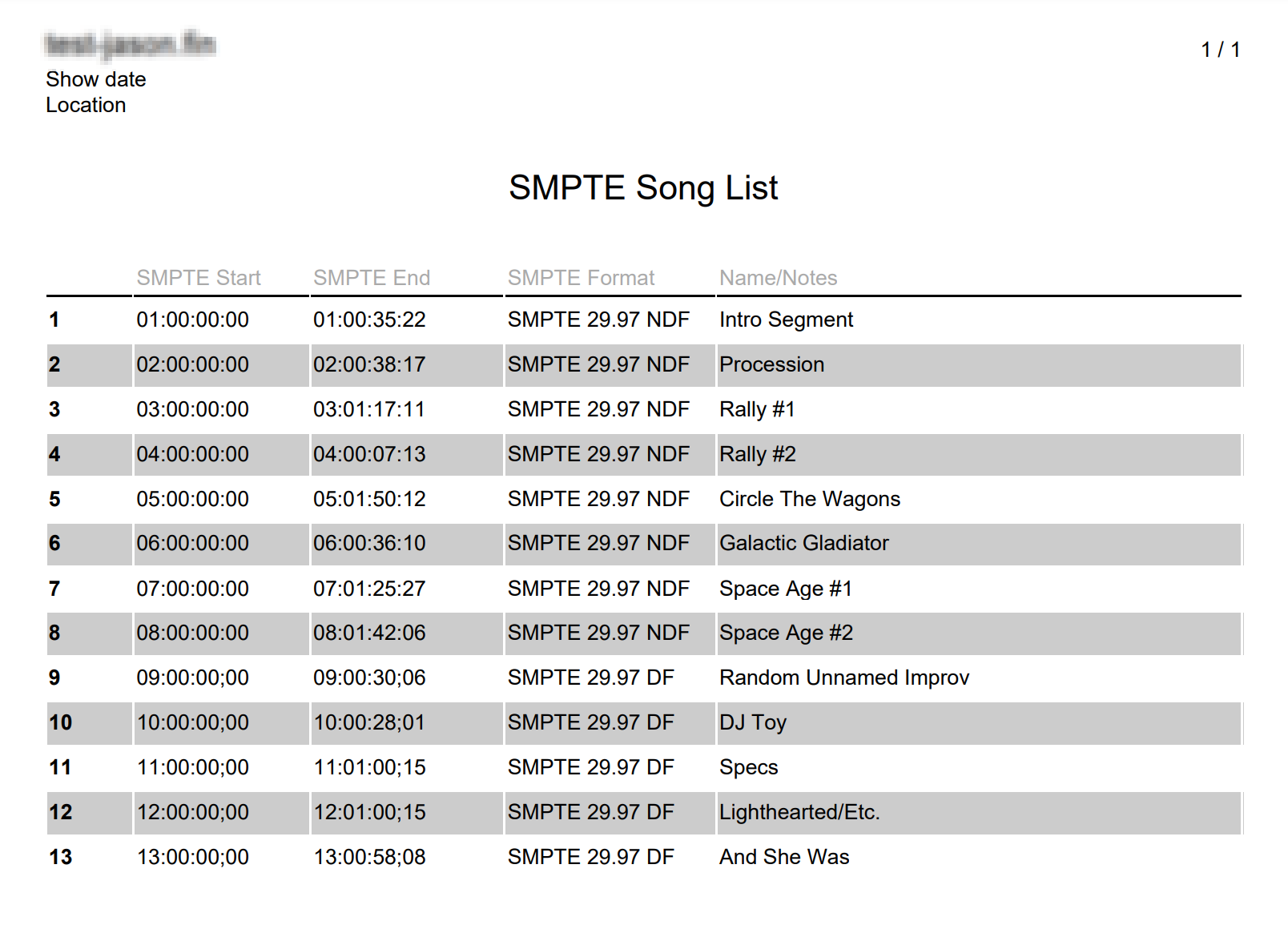 Concert soundtracks containing multiple SMPTE timecode sections - Finale 3D